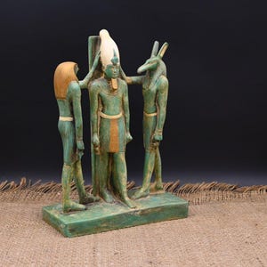 Hand-carved Egyptian Trinity Statue: King Ramesses III, Horus & Set ...