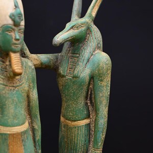 Hand-carved Egyptian Trinity Statue: King Ramesses III, Horus & Set ...