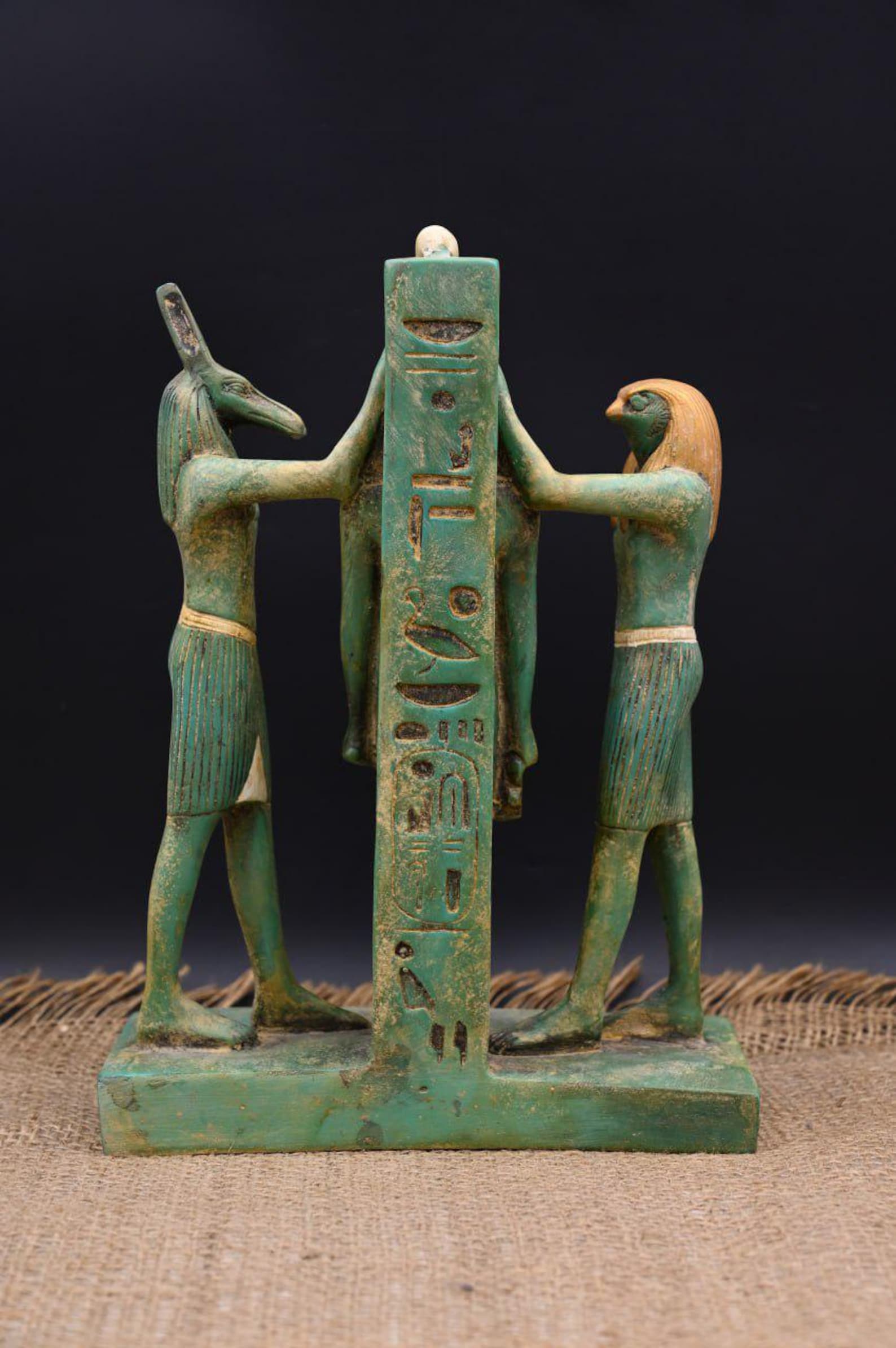 Hand-carved Egyptian Trinity Statue: King Ramesses III, Horus & Set ...