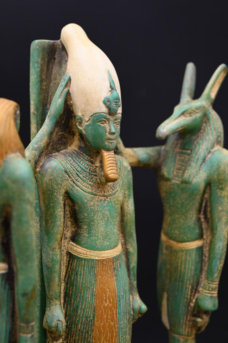 Hand-carved Egyptian Trinity Statue: King Ramesses III, Horus & Set ...
