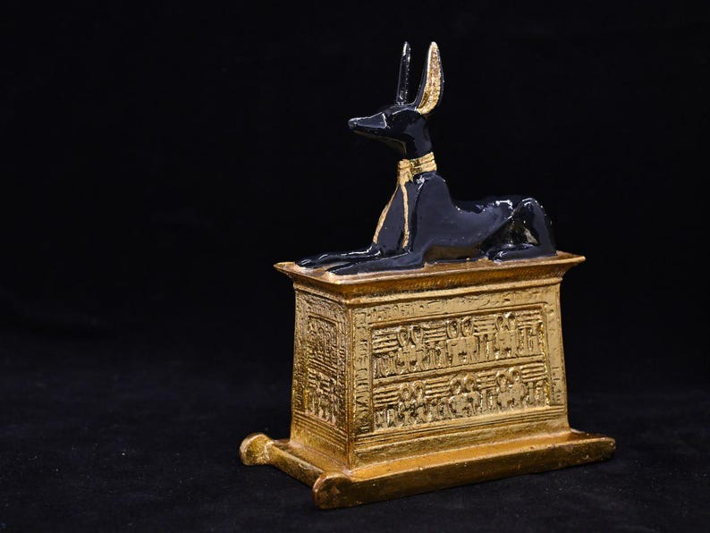 Hand-carved Anubis Stone Statue Covered in Gold Leaf – Ancient Egyptian ...