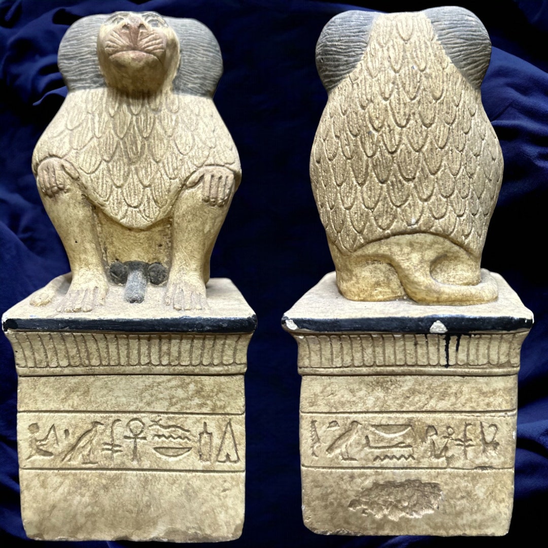 Rare Golden Egyptian Thoth Baboon Statue Symbol of Wisdom Antique ...