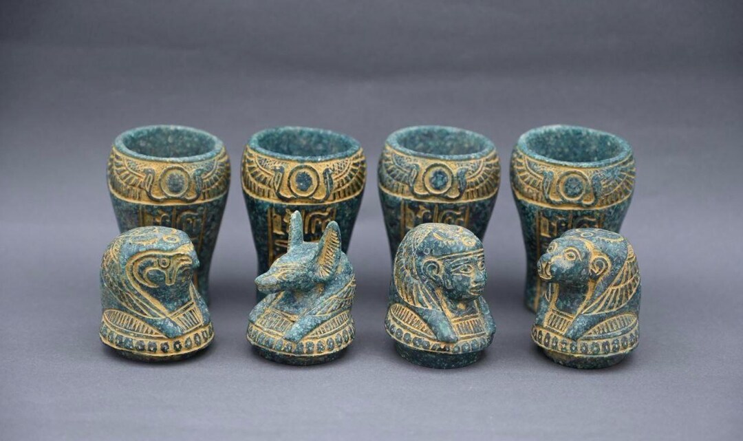Egyptian Canopic Jars Set-ancient Symbol of Eternity and Royal Funerary ...