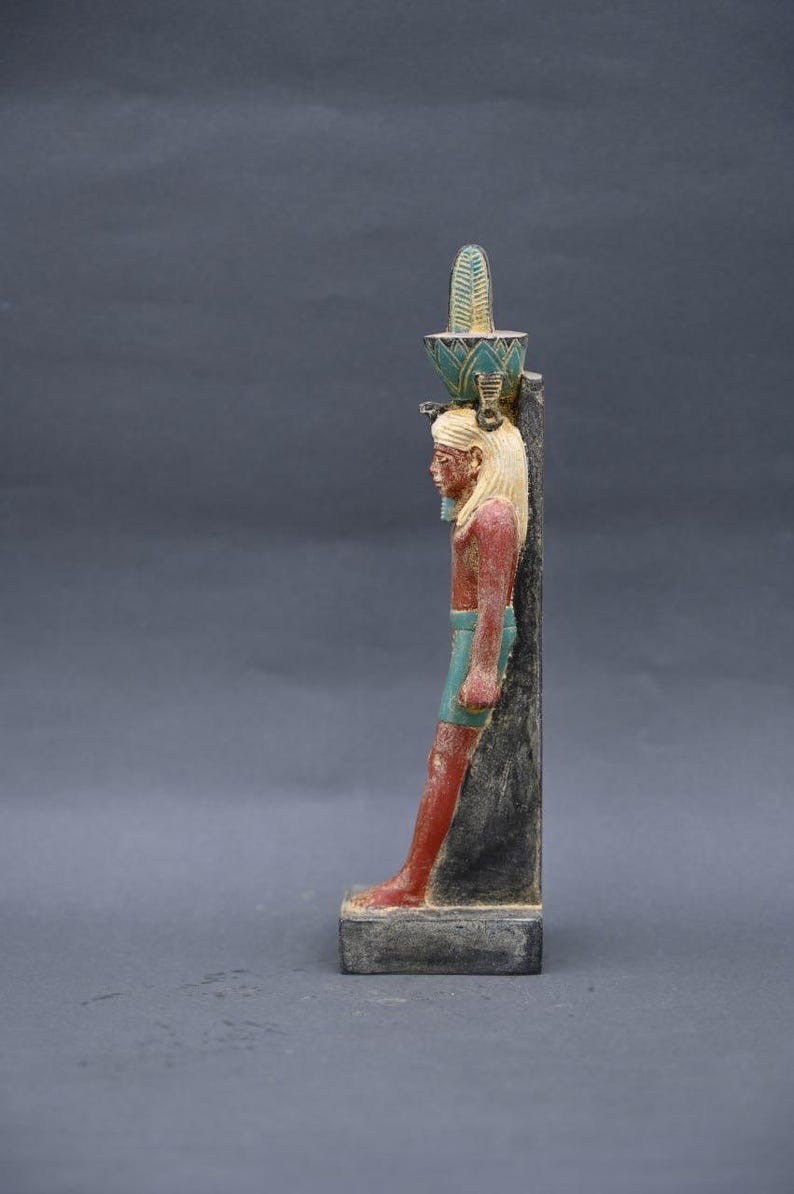 Nefertem Statue: Ancient Egyptian God Sculpture, Colorful Stone & Gold ...