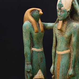 Hand-carved Egyptian Trinity Statue: King Ramesses III, Horus & Set ...