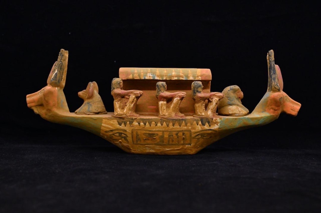 Hand-painted Egyptian Funerary Boat Replica – Ancient Mythology Decor ...