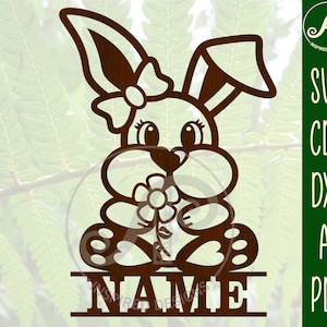 Cute Bunny Name Sign SVG Laser Cut Template, Door or Wall Hanger ...