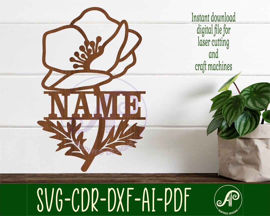 Poppy Shape Name Sign SVG Laser Cut Template Door or Wall - Etsy UK