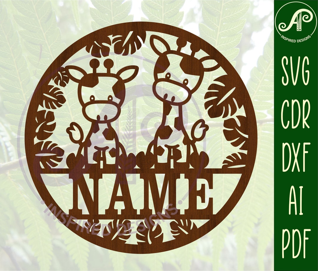 Giraffe Name Sign Laser Cut File SVG Animal Themed Door or - Etsy