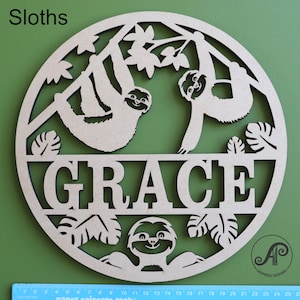 Sloth Name Sign, SVG, Animal Themed Door or Wall Hanger, Laser Cut ...