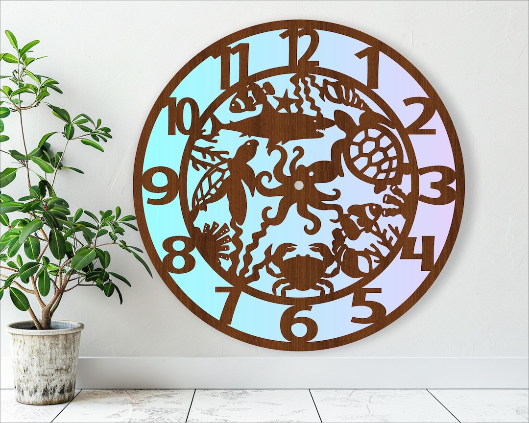 Sea Life Wall Clock Laser Cut File: Ocean Animal Design (digital ...