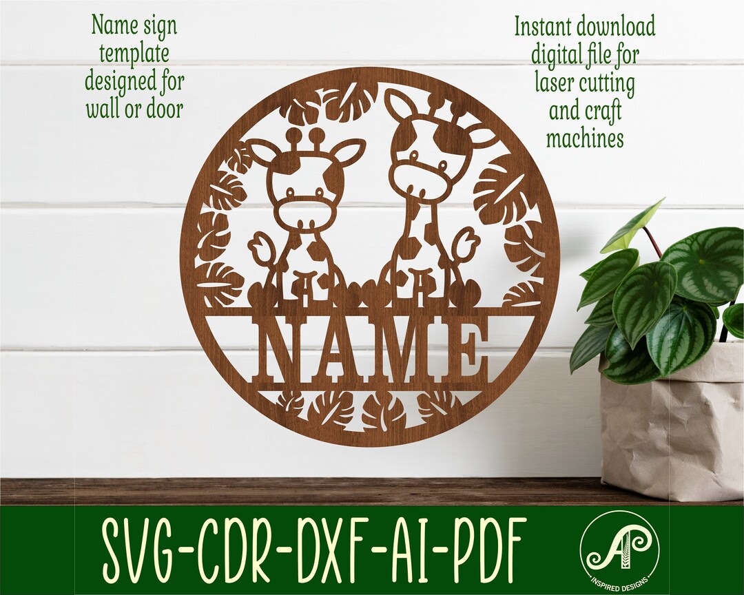 Giraffe Name Sign, Laser Cut File SVG, Animal Themed Door or Wall ...