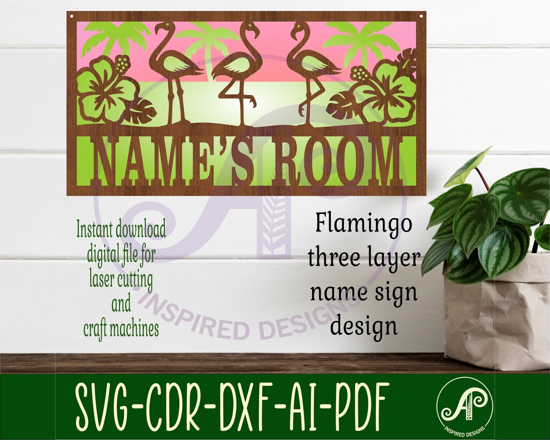 Flamingo Scene 3 Layer Name Sign SVG, Wall Art, Laser Cut Template ...