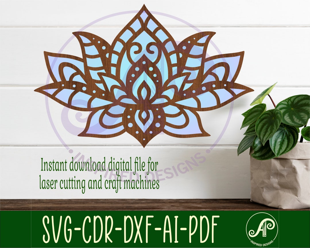 Lotus Flower Two Layer Wall Art, SVG File. Vector File Ai, Cdr, Dxf ...