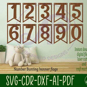 Banderas de banderines numéricos SVG cortados con láser, descarga ...