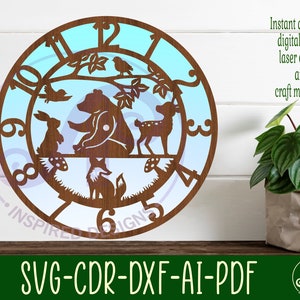 Woodland Animal Wall Clock Laser Cut Files, SVG File. Vector File Ai ...