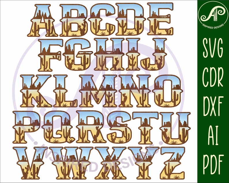 Western Scene Alphabet Letters: 2-layer SVG Vector (digital Download ...