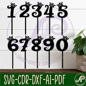 Crown Number Toppers, 10 Designs SVG Laser Cut, Instant Download Pdf ...