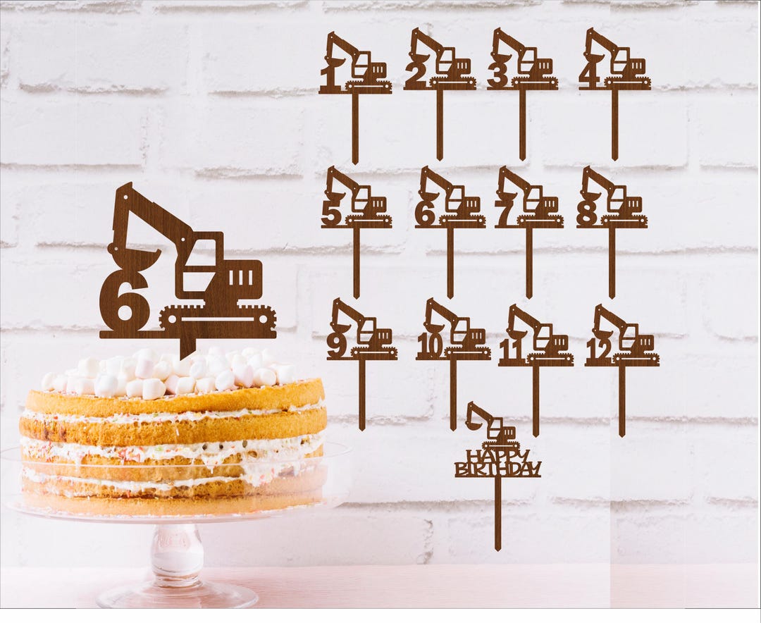 Digger Number Cake Topper Bundle, SVG Laser Cut, Instant Download Pdf ...