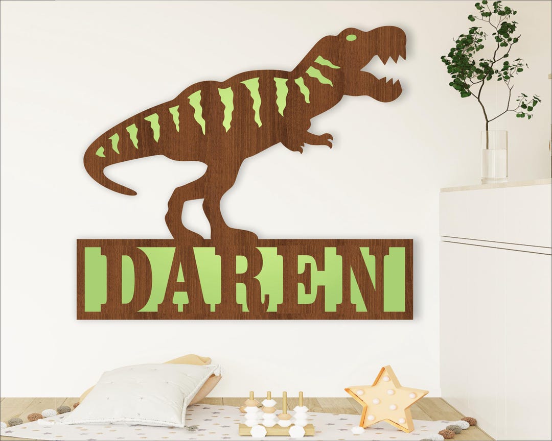 T Rex Name Sign SVG Laser Cut Template, Door or Wall Hanger, Vector ...