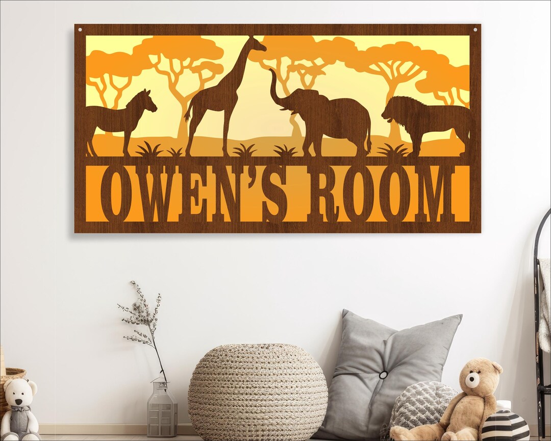 Safari Name Sign SVG: Layered Animal Decor, Laser Cut Template (digital ...
