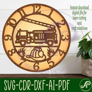 Fire Truck Wall Clock Laser Cut Files, SVG File. Vector File Ai, Cdr ...