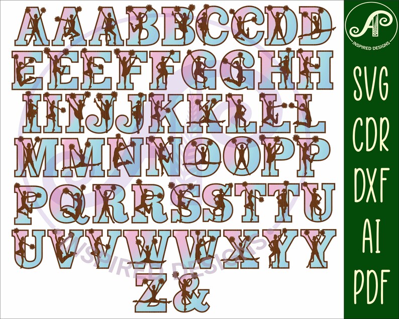 Cheerleader Alphabet SVG: Layered Letters, Silhouette Vector (digital ...