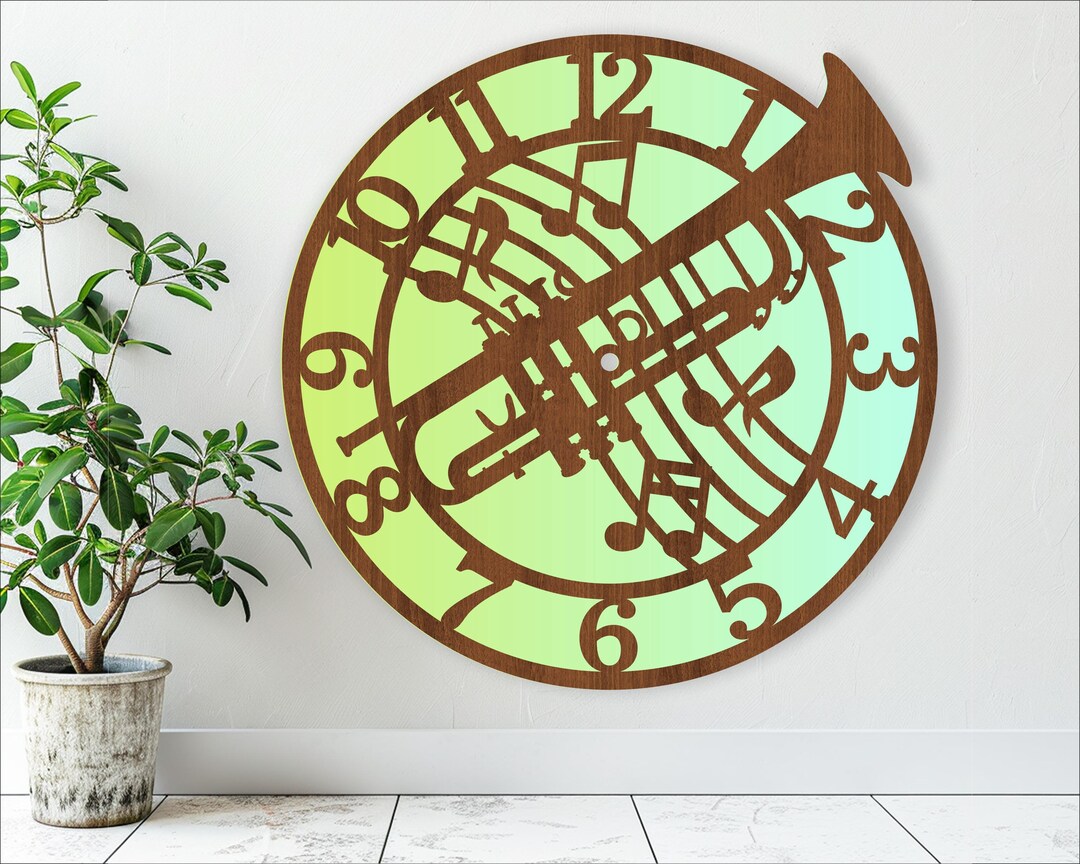 Trumpet Wall Clock Laser Cut Files, SVG File. Vector File Ai, Cdr, Dxf ...
