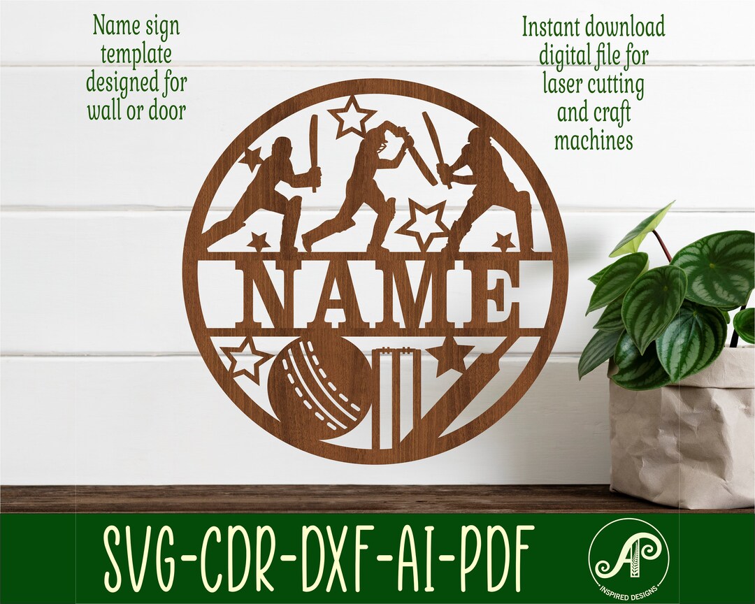 Cricket Male Name Sign, Laser Cut File SVG, Sport Themed Door or Wall ...