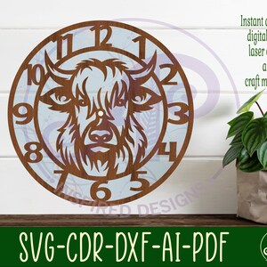 Highland Cow Wall Clock Laser Cut Files, SVG File. Vector File Ai, Cdr ...
