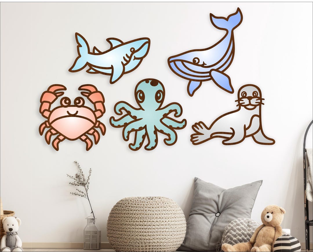 Ocean Animal Laser Cut File Shapes. 5 Two Layer Vector Files SVG, Ai ...