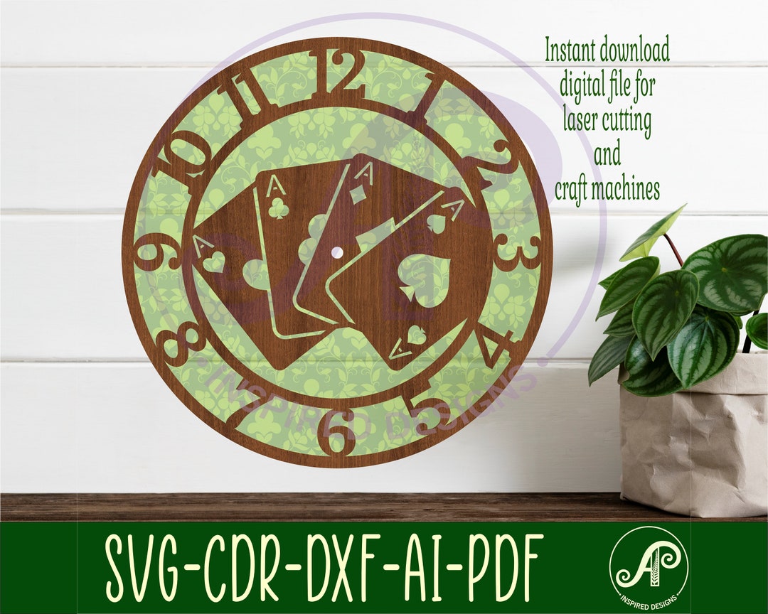Playing Cards Wall Clock Laser Cut Files, SVG File. Vector File Ai, Cdr ...