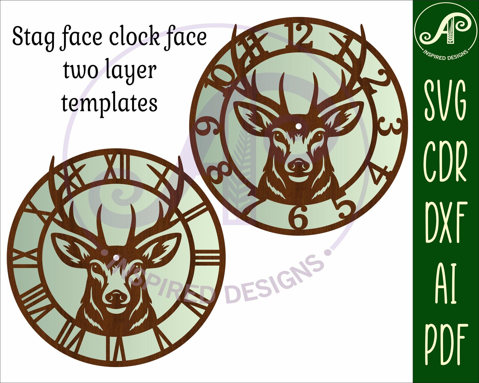 Stag Face Wall Clock Laser Cut Files, SVG File. Vector File Ai, Cdr ...