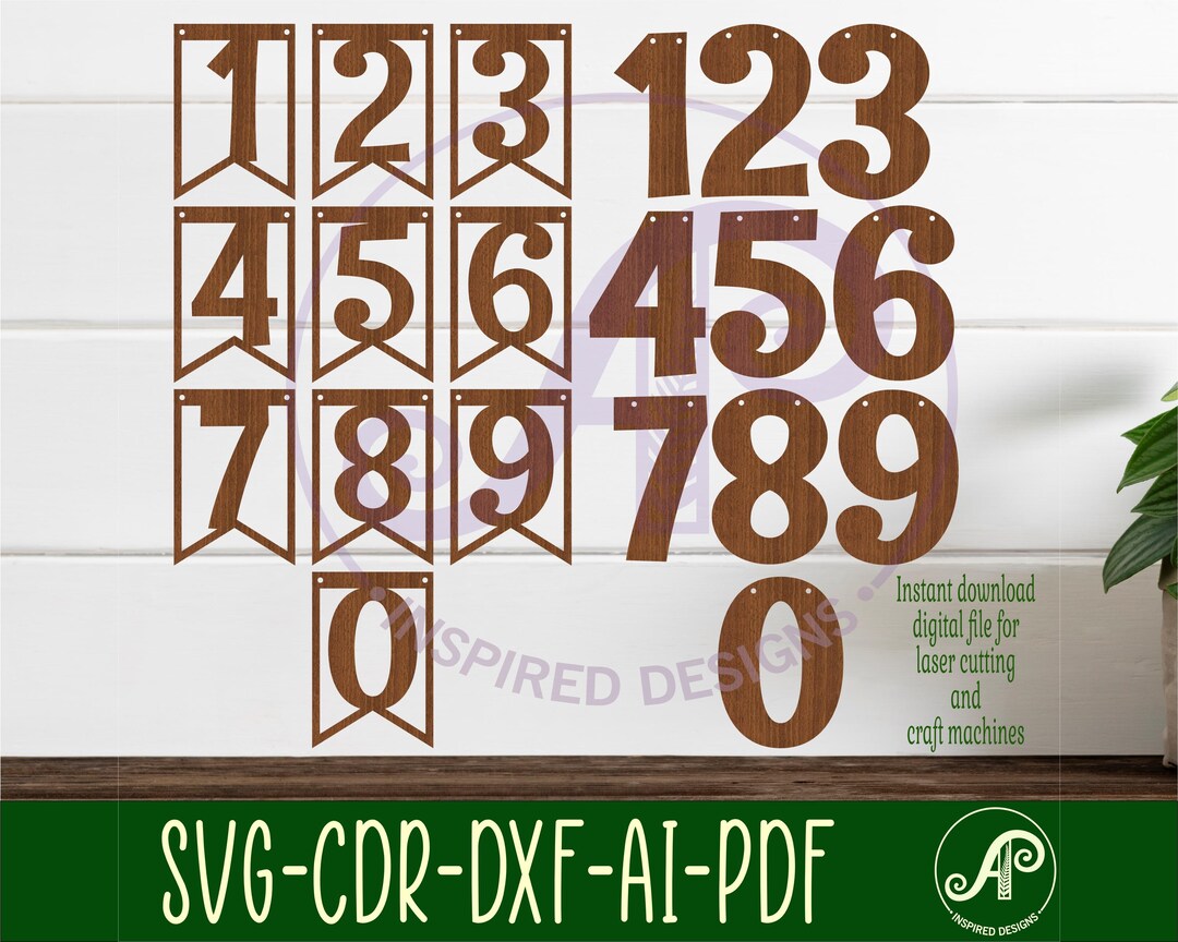 Banderas de banderines numéricos SVG cortados con láser, descarga ...