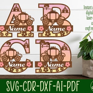Princess Monogram Letter Name Signs. 3 Layers SVG Laser Cut File, Door ...