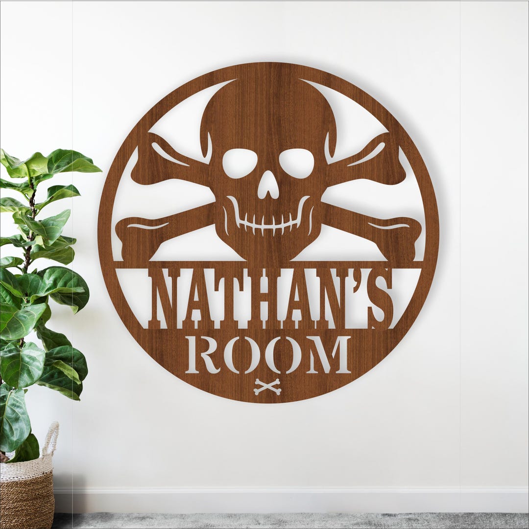 Skull & Crossbones Name Sign SVG: Laser Cut Personalized Wall Decor ...