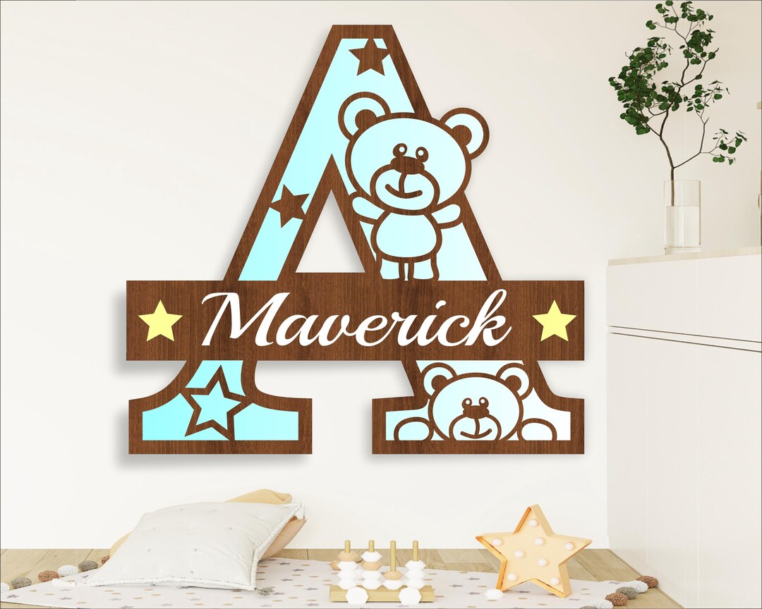 Teddy Bear Monogram Letter Name Signs. 3 Layers SVG Laser Cut Template ...
