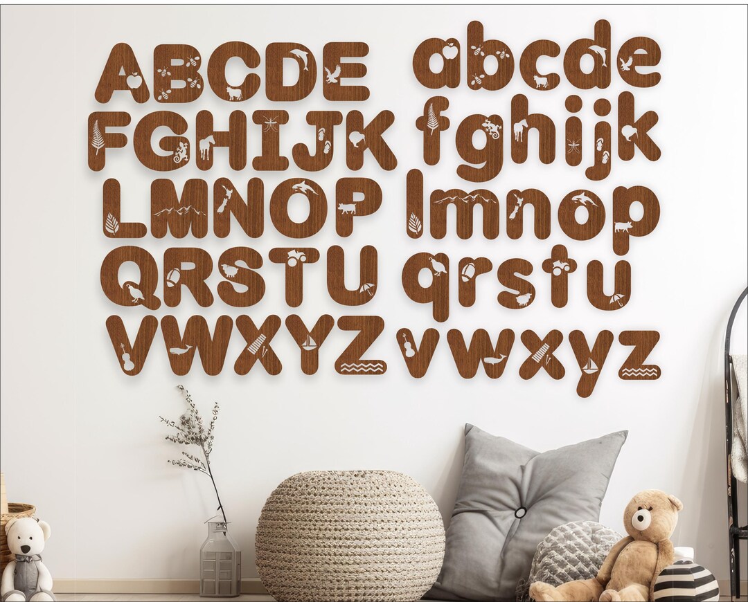 Alphabet Set With Kiwiana Cut Outs. Capitals and Lower Case Set , Laser ...