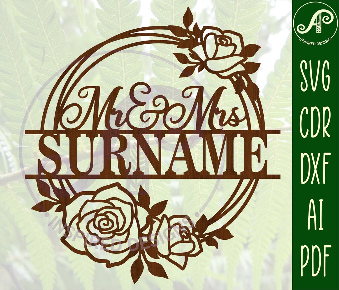Rose Wreath Mr and Mrs Name Sign SVG Wedding Themed Door or - Etsy