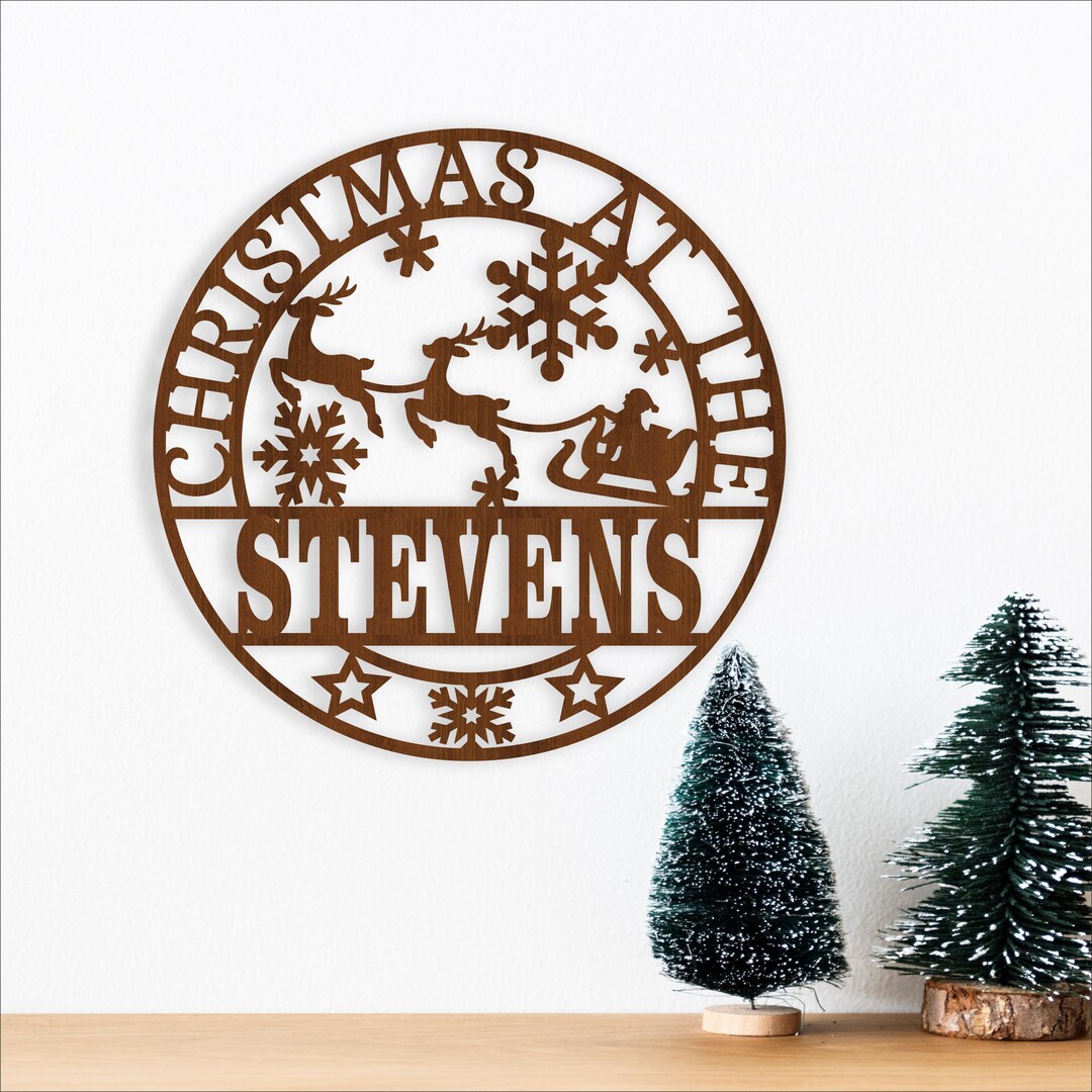 Christmas Name Sign SVG: Laser Cut Festive Theme Wall Sign Personalized ...