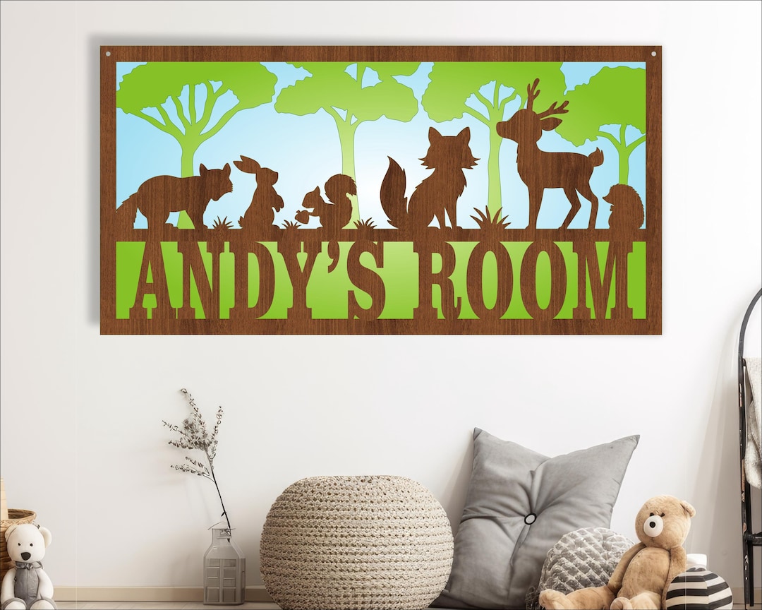 Woodland Scene 3 Layer Name Sign SVG, Animal Décor Themed Door or Wall ...