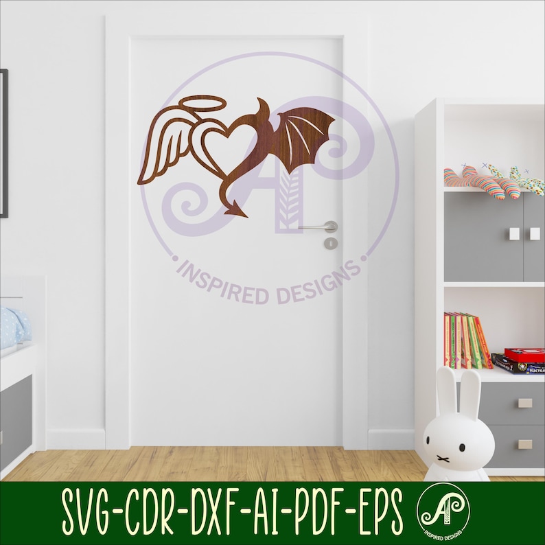 Angel and Devil Heart SVG | Laser Cut Angels and Demons Wall Decor ...