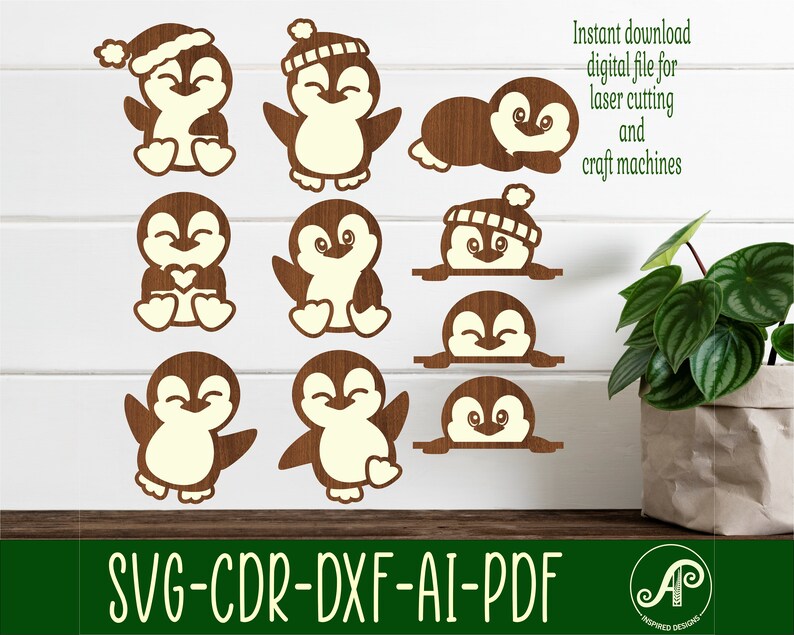Penguins Laser Cut Files Bundle SVG, Penguin Shapes for Wall Art ...