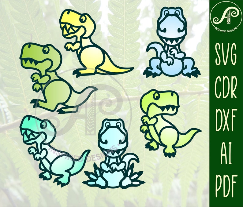 T-rex Designs, 6 Two Layer Laser Cut File Shapes. Vector File SVG, Ai ...