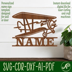 Vintage Plane Name Sign SVG Airplane Theme Laser Cut Template, Door or ...