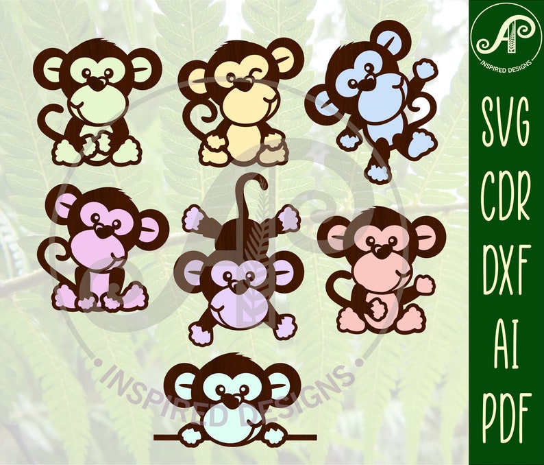Monkey Laser Cut File Shapes. 7 Two Layer Vector Files SVG, Ai, Cdr ...