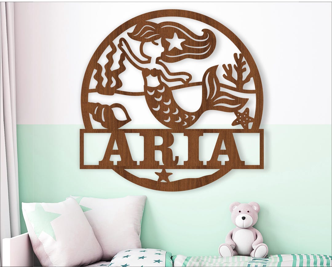 Mermaid Name Sign, SVG, Ocean Themed Nursery Decor, Laser Cut Template ...