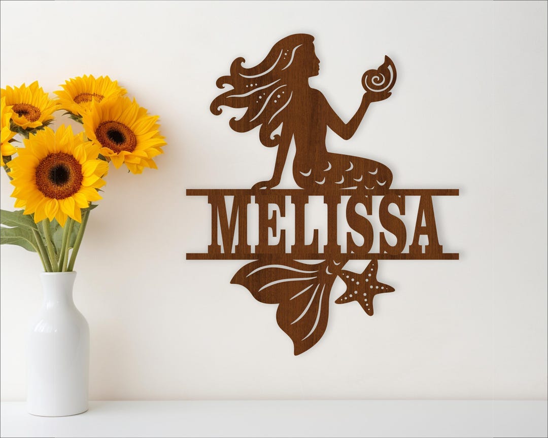 Mermaid With Shell Name Sign SVG Laser Cut Template, Door or Wall ...