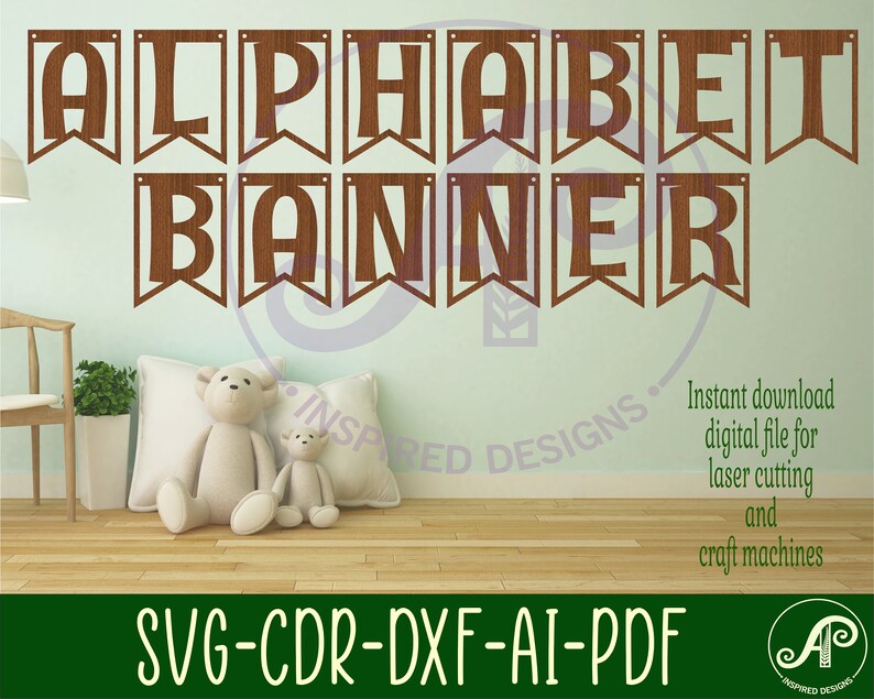 Alphabet Bunting Banner Flags SVG Laser Cut Template (digital Download ...