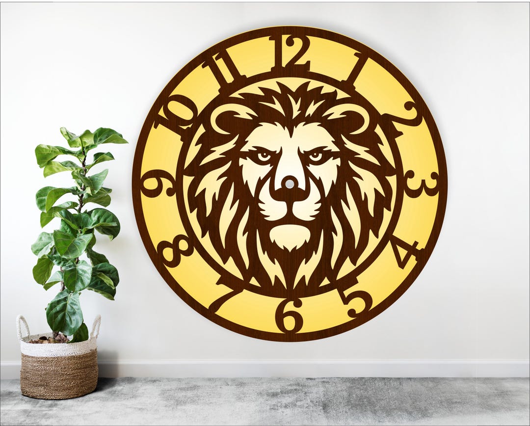 Lion Face Wall Clock Laser Cut Files, SVG File. Vector File Ai, Cdr ...